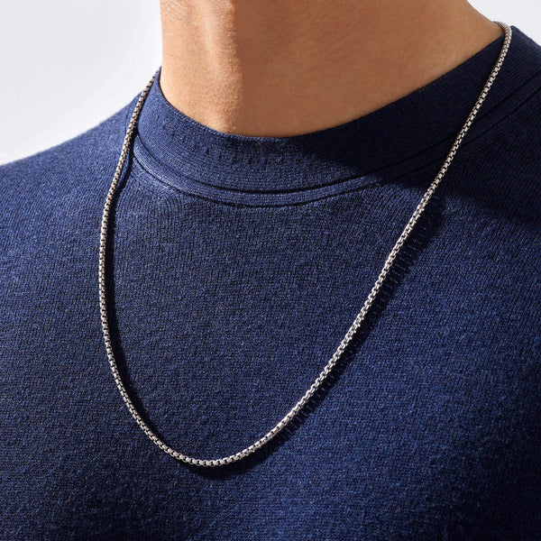 Men's Silver Box Chain Necklace - Atolyestone