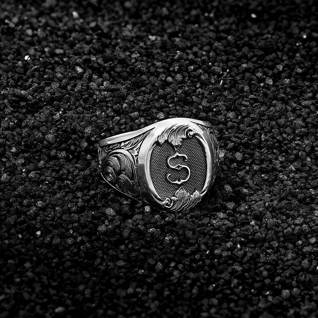 Solid Gold Classic Letter Signet Ring for Men - Atolyestone
