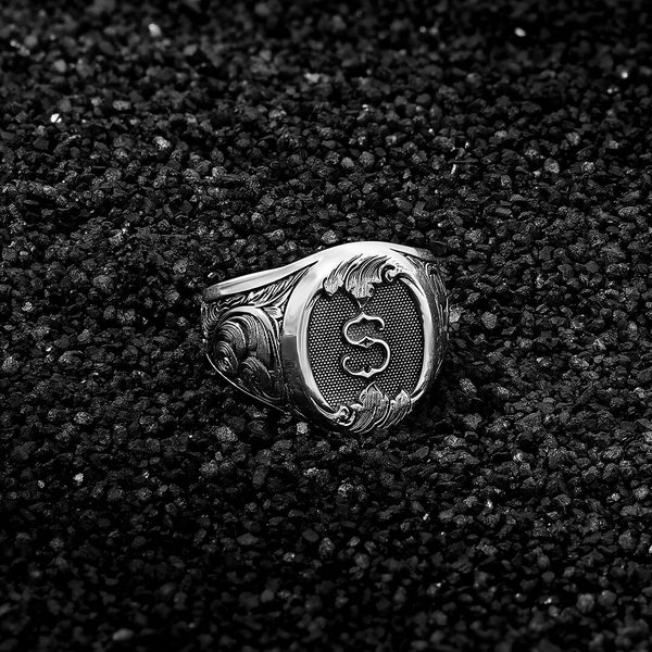 925 Sterling Silver Classic Letter Signet Ring for Men - Atolyestone