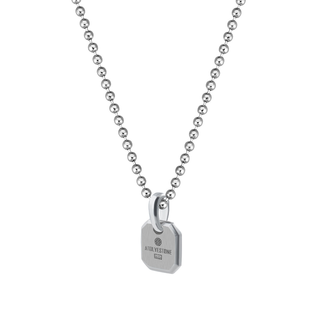 925 Sterling Silver Cushion Square Tag Pendant Paved with Black Stones