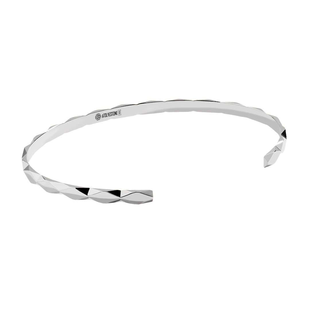 Men's Faceted Design Cuff Bracelet in 925 Solid Silver - Atolyestone