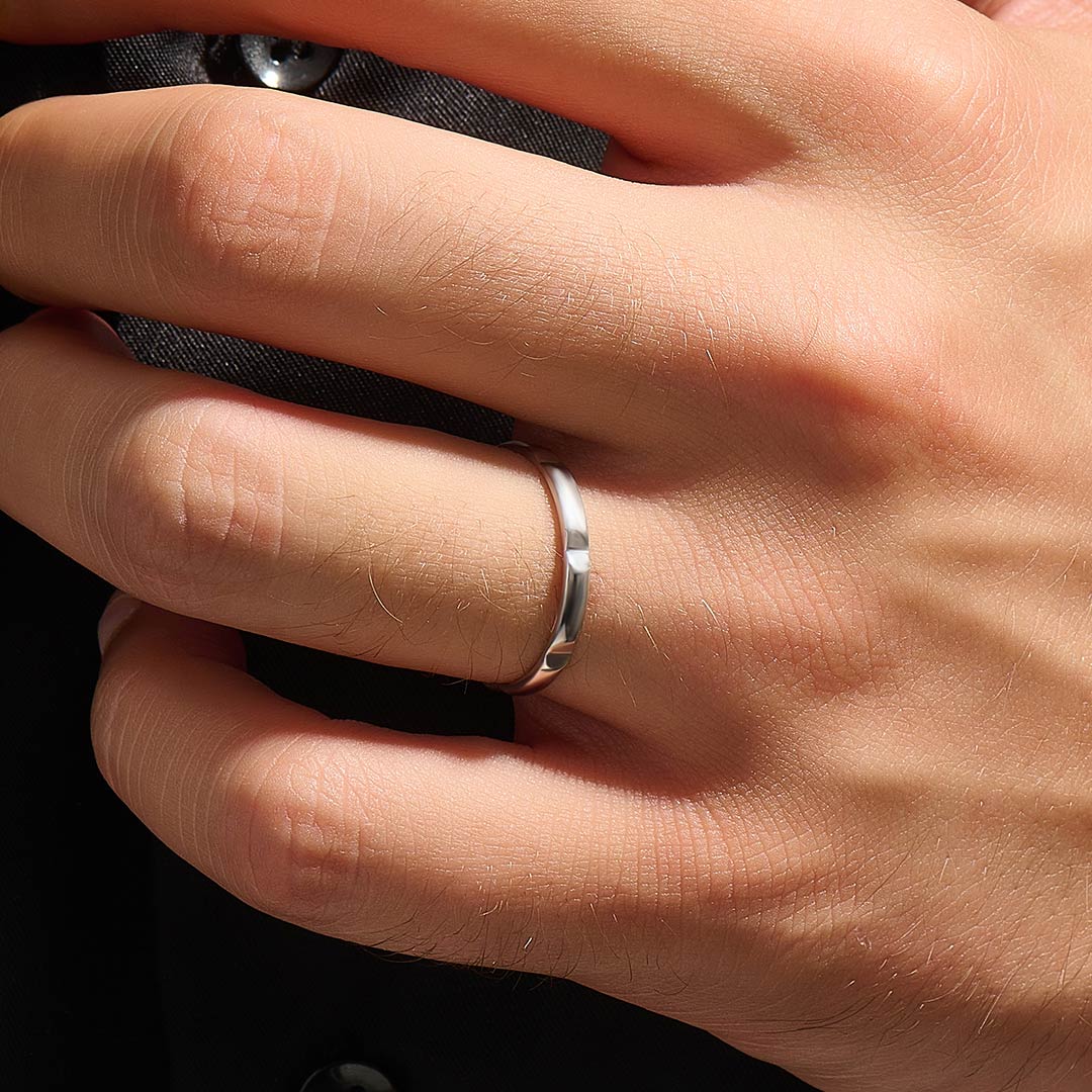 925 Solid Silver Rectangular Linked Wedding Band - Atolyestone