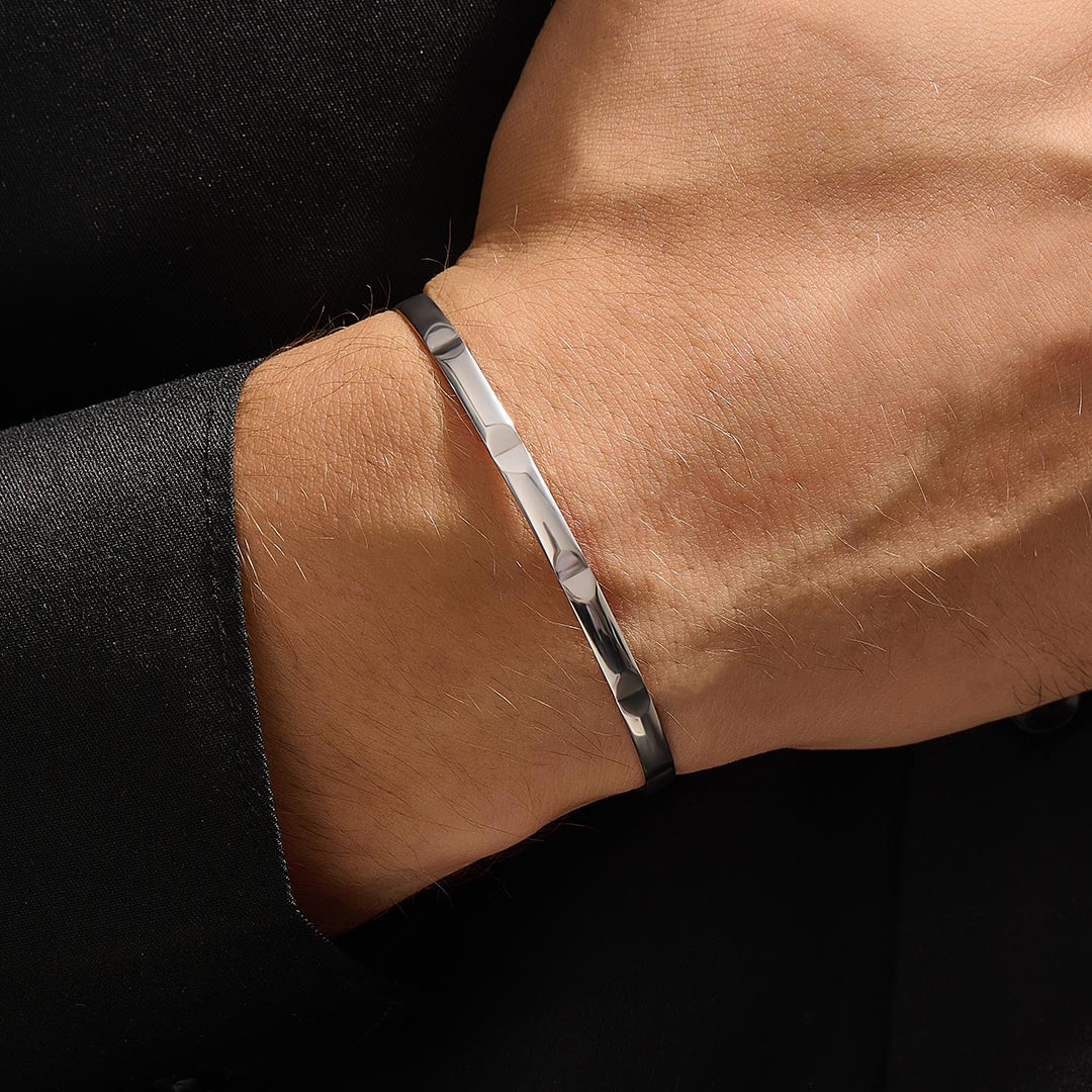 Men's 925 Solid Silver Rectangular Linked Cuff - Atolyestone
