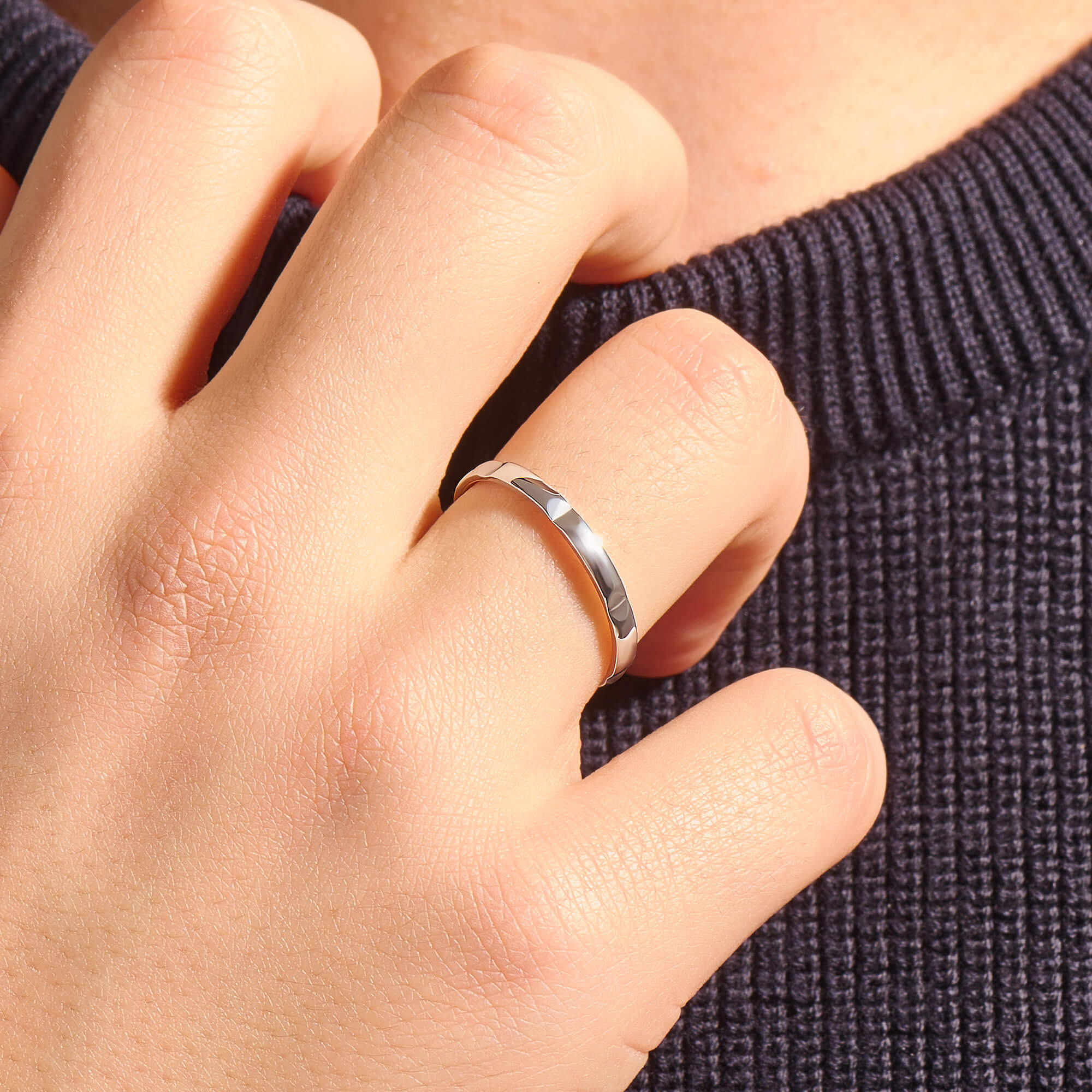 925 Solid Silver Rectangular Linked Wedding Band - Atolyestone