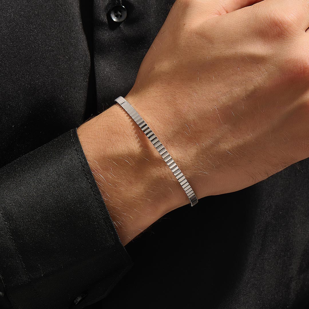 Men's 925 Solid Silver Gear 4mm Cuff Bracelet - Atolyestone