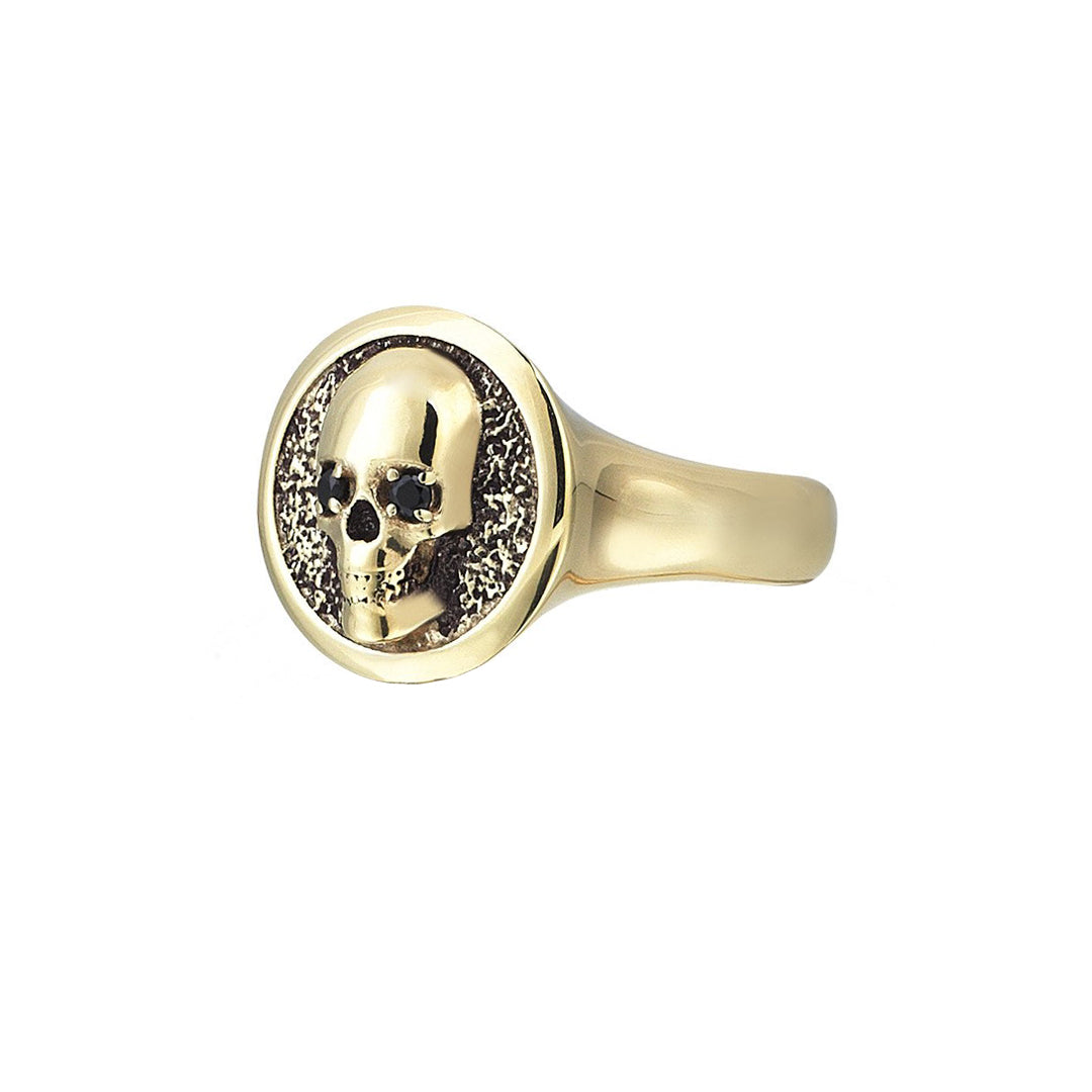 Men's Skull Ring with Black Diamond in Solid Gold - Atolyestone