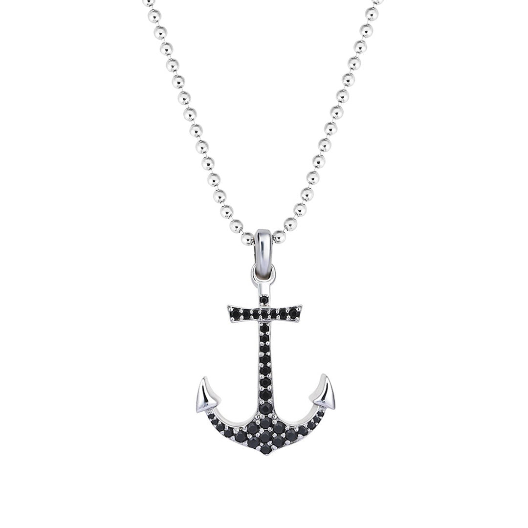 Men's Solid Gold Anchor Pendant with CZ or Diamonds - Atolyestone