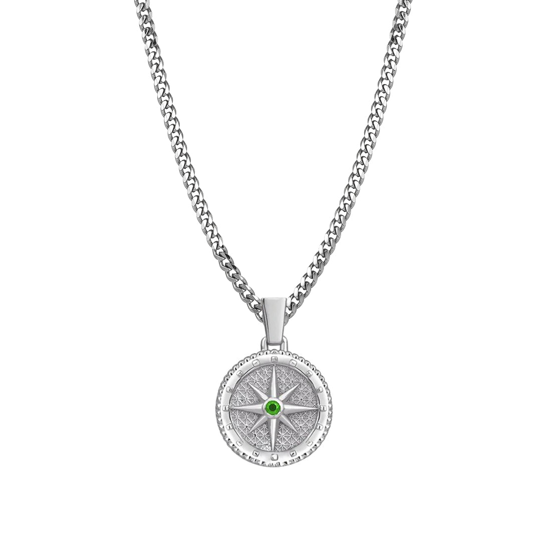 Men's Compass Necklace Charm with Chain - Atolyestone