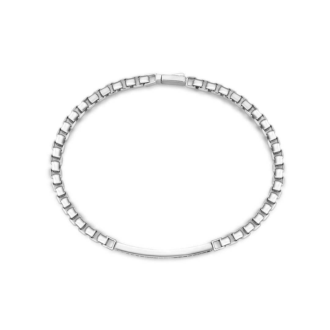 Men's Silver Box Chain Bracelet with White Diamonds - Atolyestone